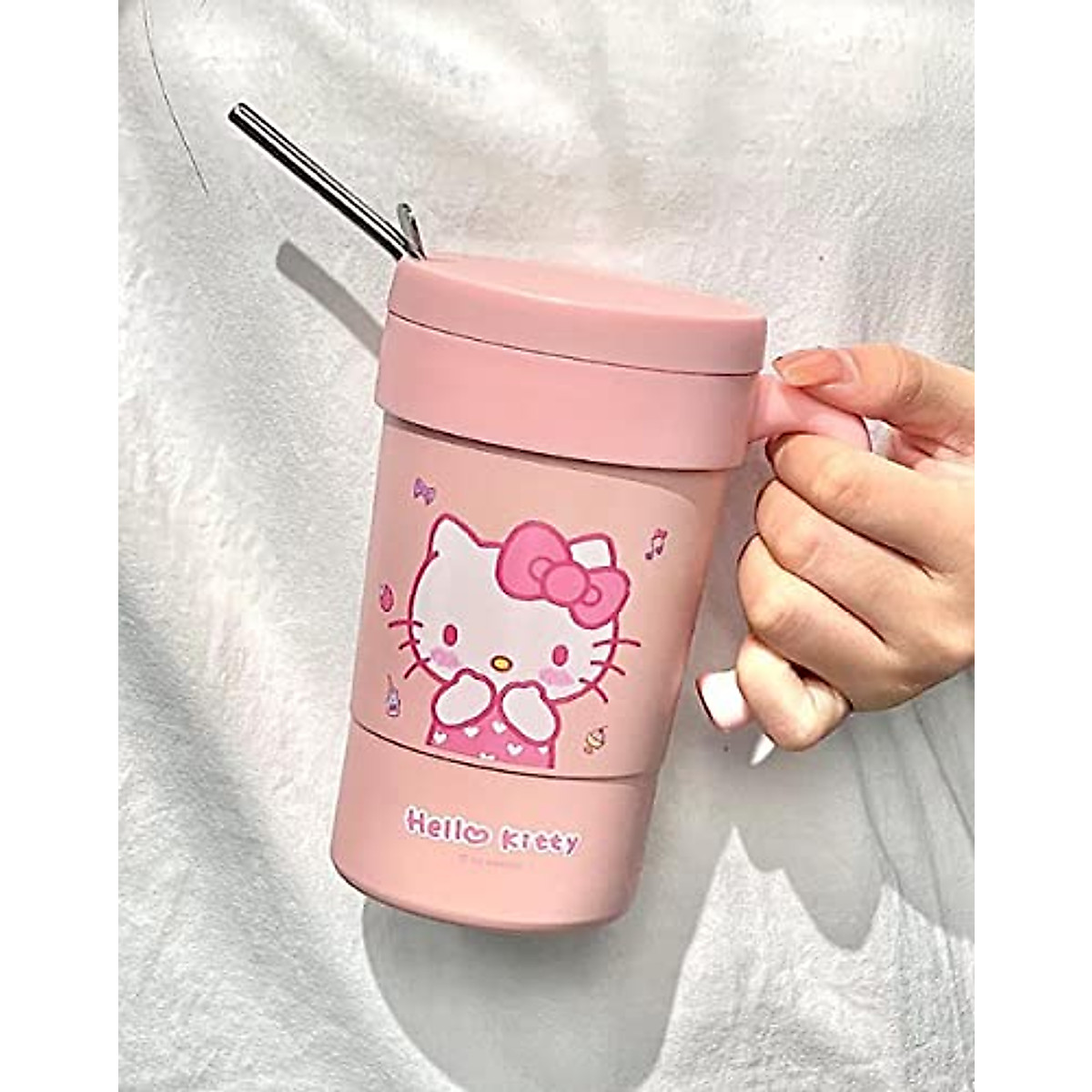Everyday Delights Hello Kitty Stainless Steel Insulated Cup with Lid, Straw & Stir Stick, 580ml (Pink)
