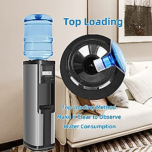 Water Cooler Dispenser, 5 Gallon Top Loading Water Cooler Water Dispenser, 2 Temps (Hot & Cold), Quiet, Black and Stainless Steel, ETL Listed, Child Safety Lock