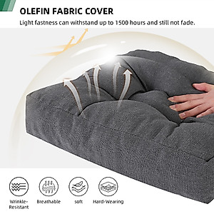 RACE LEAF 17" x 17" Patio Chair Cushions Gray - Outdoor/Indoor Tufted Memory Foam Chair Pads Set of 2, Water-Resistant Olefin Chair Seat Cushion Non-Slip Backing