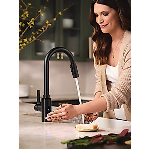 Moen 7882EWBL Genta LX Motionsense Wave Sensor Touchless One Handle High Arc Pulldown Modern Kitchen Faucet Featuring Power Clean, Matte Black