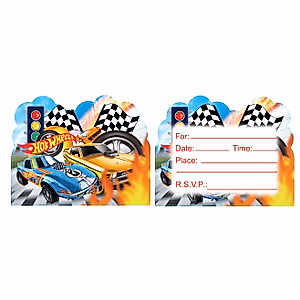 LEOWEST 20pcs Hot Wheels Birthday Invitations,Hot Wheels Party Invitations Birthday Party Supplies Decoration (Invitations20pcs)