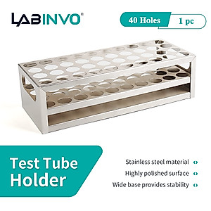 LABINVO 40Holes(4×10) Tube Rack, Suitable for Tubes of Dia.≤21mm,Stainless Steel Test Tube Holder,IN-TTRS40