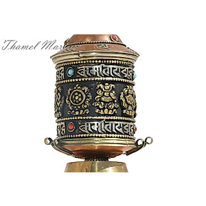 Table Top Copper Brass Tibetan Buddhist 8 Lucky Symbols Prayer Wheel