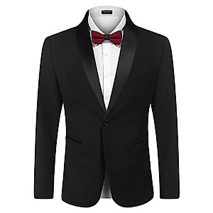 COOFANDY Men's Slim Fit Tuxedo Jacket Casual Wedding Suit One Button Dress Blazer for Dinner,Prom,Party Black