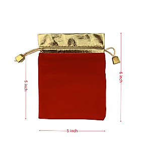 Palmhomee Pack of 12 Velvet Drawstring Bags With Gold Color Openning Gift Bag Velvet Pouch For Jewelry Wedding and Party Favor (5x6 Inch, Red+Gold Openning)