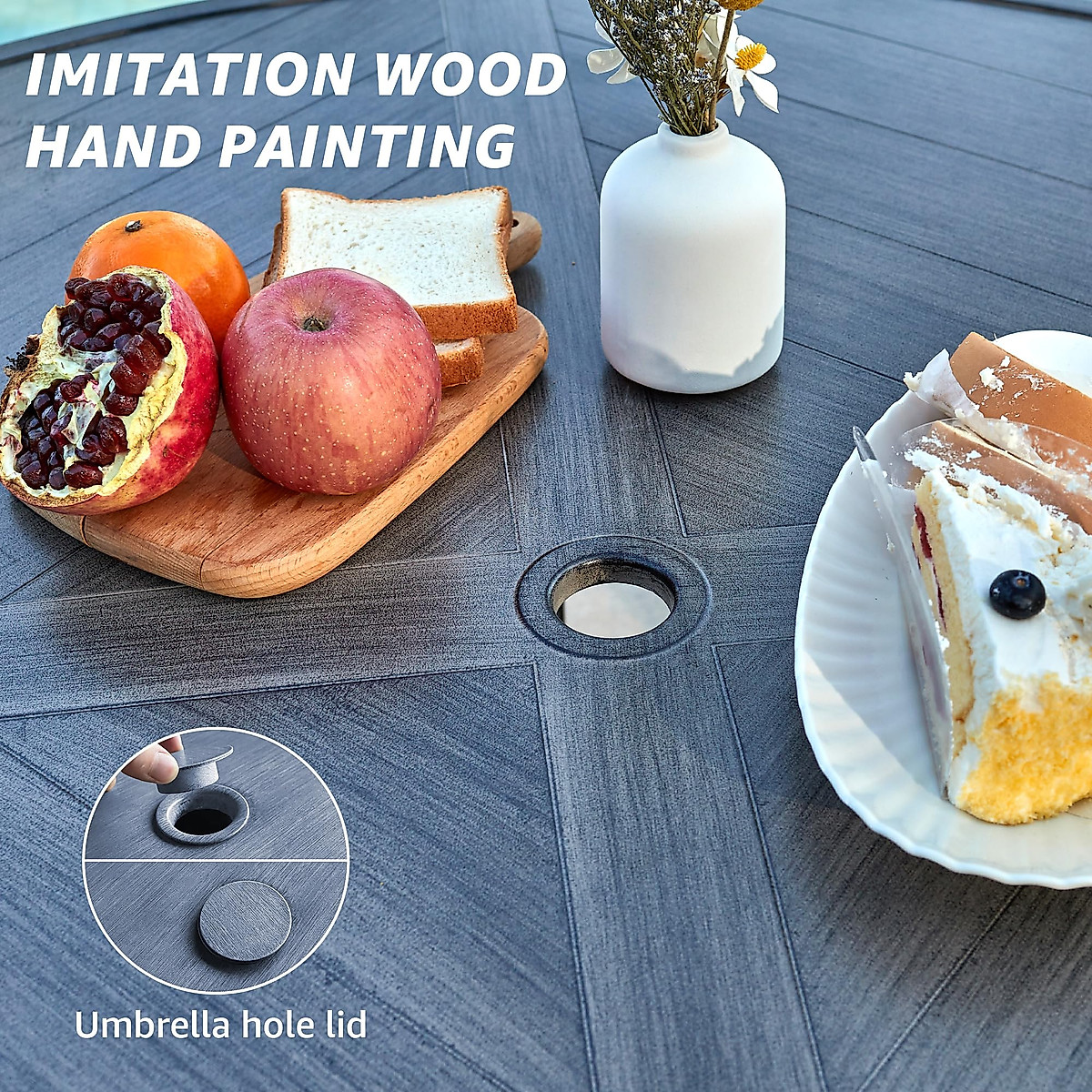 NATURAL EXPRESSIONS 5-Piece Outdoor Patio Dining Set, 4pcs Patio Swivel Rocking Chairs and 38’’ Round Dining Table with 1.65’’ Umbrella Hole