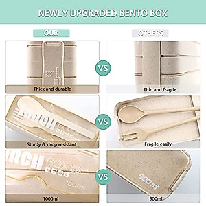 Meltset M 35Pcs Bento Box Japanese Lunch Box Kit Leakproof Bento Lunch Box for Kids Adults Wheat Straw 3 Layer Stackable Lunch Containers with Compartment Eco-Friendly Meal Prep Containers (Beige)