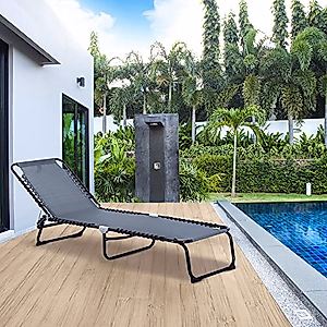 Outsunny Folding Chaise Lounge Pool Chairs, Outdoor Sun Tanning Chairs, Folding, Reclining Back, Steel Frame & Breathable Mesh for Beach, Yard, Patio, Gray