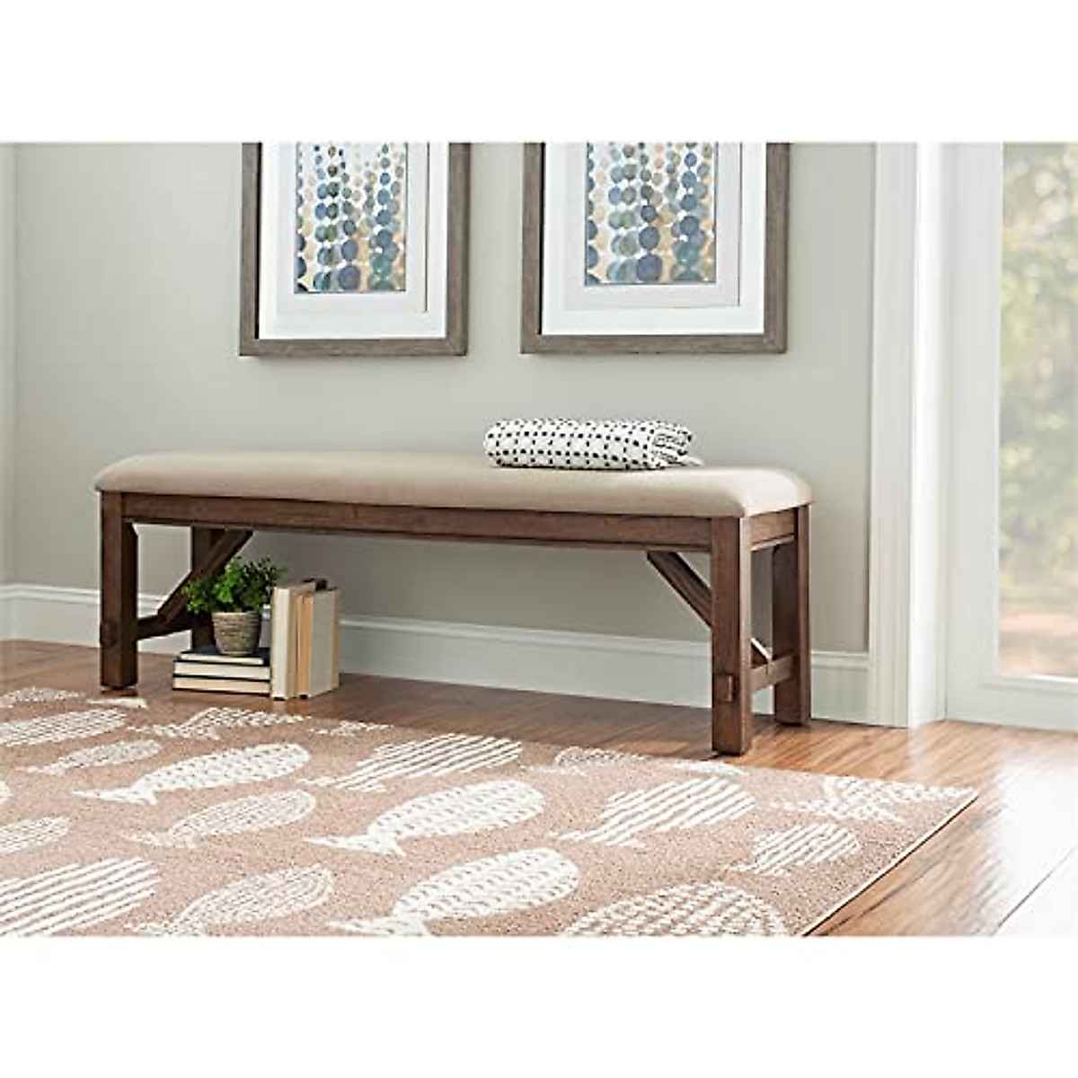 Powell Furniture Linon Turino Wood Dining Bench in Rustic Umber Brown