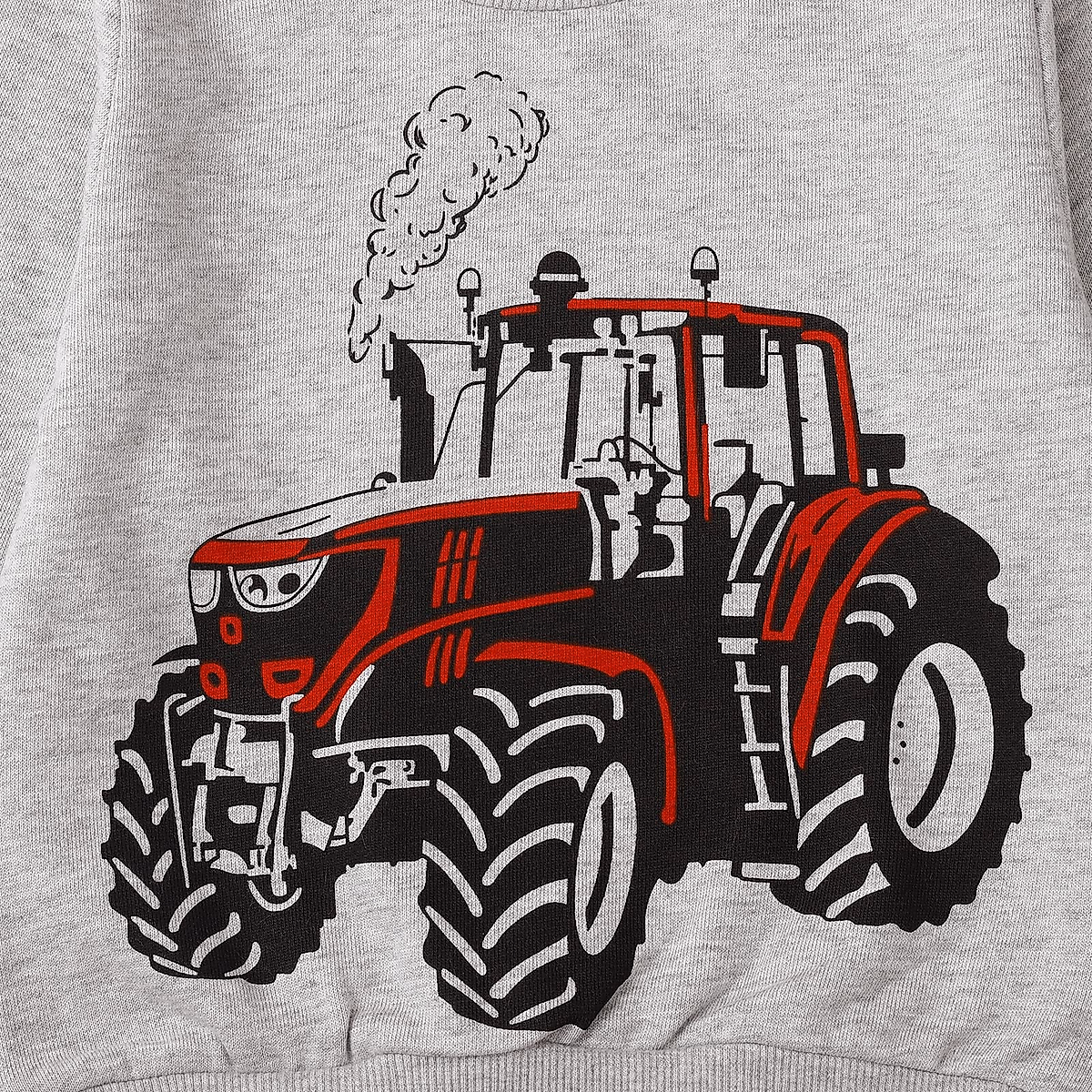 Akyzic Boys Sweatshirts Tractor Shirt Truck Shirt for Boys Crewneck Winter Long Sleeve Pullover Tops Tractor Hoodies Excavator Shirt Gray Sweater 4t/8155