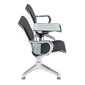 walsport Leather Waiting Room Furniture Black Chairs Reception 2 Seat with Table for Airport Seating, Office, Bank, Hospital Bench