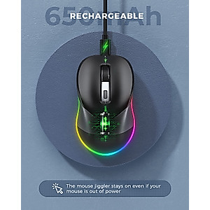 PEIOUS Wireless Mouse, Jiggler Mouse for Laptop - LED Mouse Rechargeable Computer Mice Mouse Mover Undetectable Random Movement with On/Off Button Keeps Computer Awake - Black&Grey