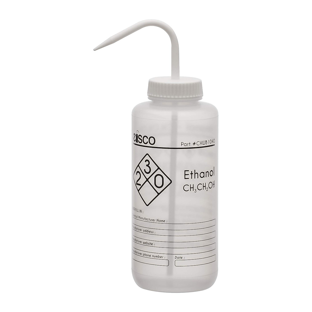 EISCO Wash Bottle for Ethanol, 1000ml - Labeled with Chemical Information & Safety Information (1 Color) - Wide Mouth, Self Venting, Low Density Polyethylene Labs