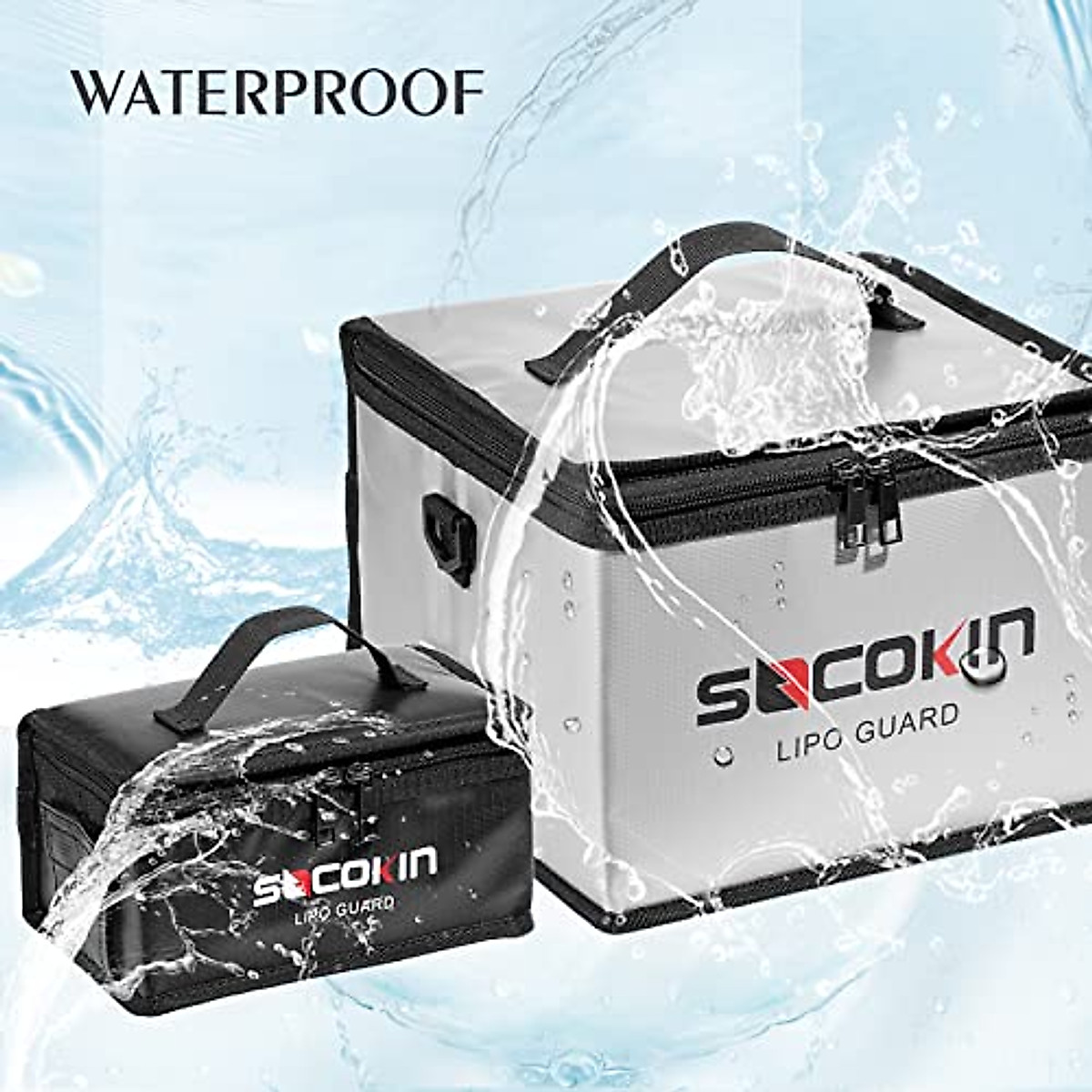 Socokin Lipo Battery Safe Bag Fireproof Explosionproof Large Capacity Bag for Charge and Storage with Detachable Adjustable Shoulder Strap (2 Pack)