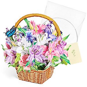 3D Pop Up lilly Flower Bouquet Card - Unique life size Floral Greeting Card for Birthday, Mother’s Day, Valentines Day, Appreciation card, Get Well soon