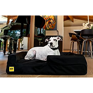 K9 Ballistics Tough Rip-Stop 3.5 Bolster Orthopedic Dog Bed (Medium, Obsidian Black) with headrest. Made for Medium Sized Dogs