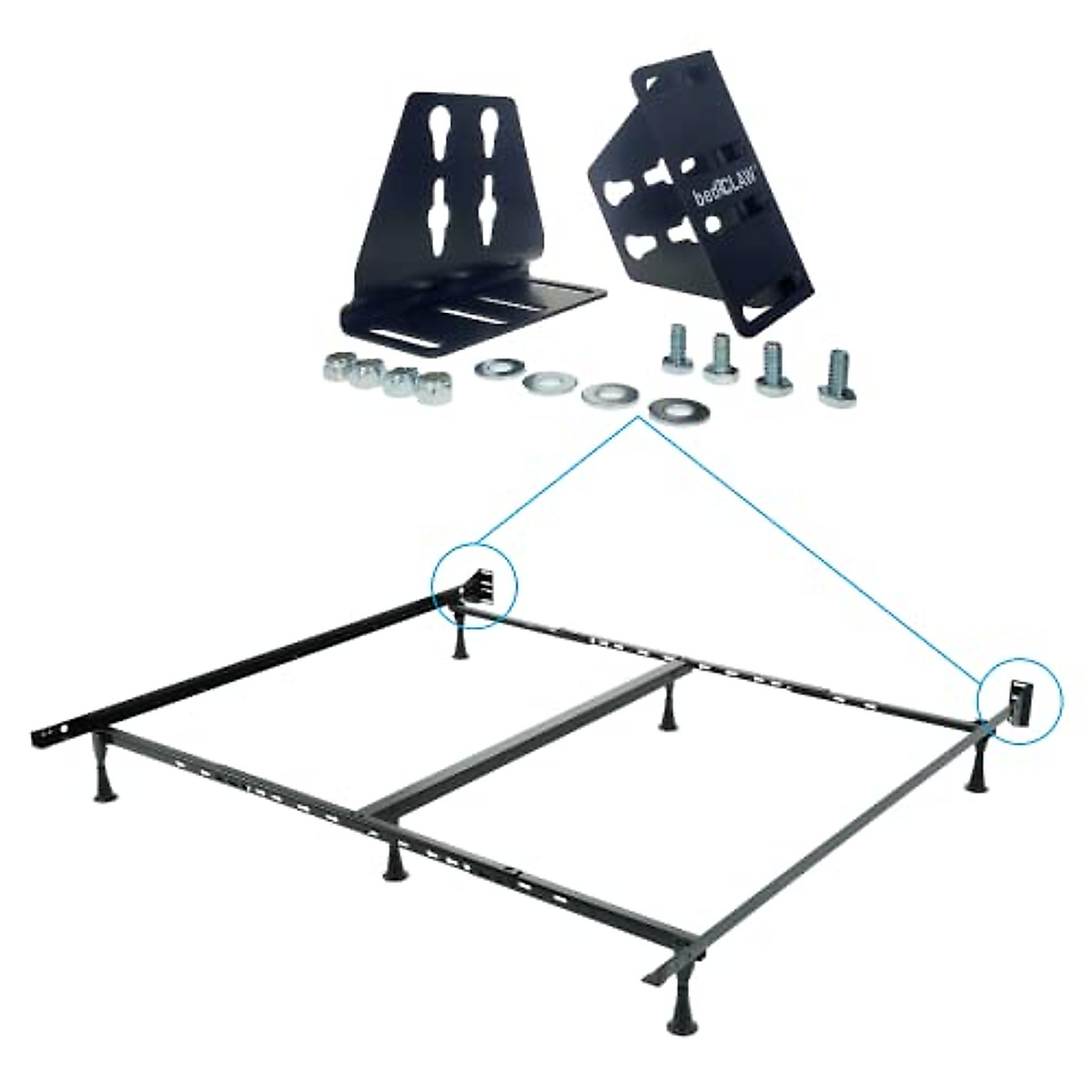 Bed Claw Headboard/Footboard Attachment Brackets with Hardware, Set of 2