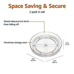 Amazon Basics Clear Lazy Susan Turntable Organizer, 12-Inch, 2-Pack