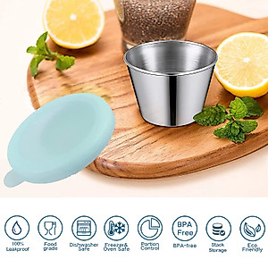 HOMMES Salad Dressing Container to Go, 6x2.4 oz Large Containers with Lids, Reusable Sauce Containers for Lunch Box, 18/8 Stainless Steel Condiment Cup, Easy to Open, Leakproof Dipping Sauce Cups