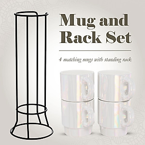 American Atelier Coffee Mug Set with Coffee Mug Rack | Ceramic Coffee Mugs Set of 4 | Stackable Coffee Mugs with Rack | Coffee Cup Set with Coffee Cup Rack | 14oz Capacity (Pearlized)