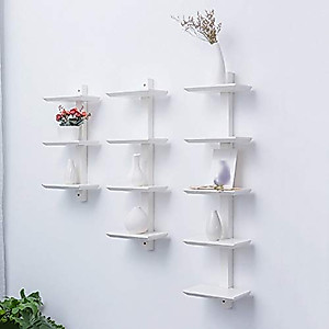 PIBM Stylish Simplicity Shelf Wall Mounted Floating Rack Wooden Solid Wood Storage Shelves Books Collection Display,3 Colors Avaliable,3 Layers / 4 Layers / 5 Layers, White , 20X66.2cm