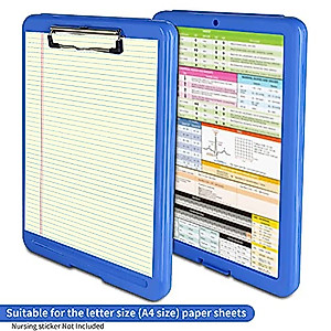 Clipboard with Storage, Plastic Storage Nursing Slim Clipboard with Low Profile Clip, Foldable Letter Size for Nurse, Kid, Salary, Coach, Jobsite, Industrial, Office(9" x 13"x 0.8", Blue)