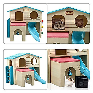 TEHAUX Pet Small Animal Hideout Hamster House Two Layers Wooden Hut Animal Hideout Hamster House for Hamster/Small Animals