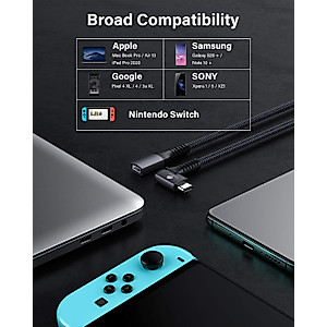 CONMDEX USB C Extension Cable, 5FT/1.5M Right Angle 90 Degree 3.2 Gen2 10Gbps Male to Female Type-C Braided Extender Cord for iPhone 12 Wireless Charger, MacBook Pro, New iPad Pro and More