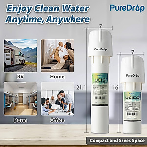 PureDrop UC15S Under Sink Water Filter, 16K Gallons Capacity Water Filtration System, Direct Connect to Kitchen Sink Faucet, Drinking Water Filter Reduces Chlorine