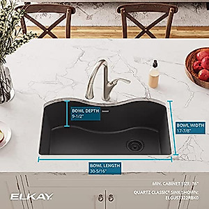 Elkay ELGUS3322RBK0 Quartz Classic Single Bowl Undermount Sink, Black