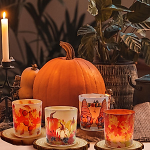 Thanksgiving Table Decoration, Fall Votive Candle Holders 4PCS, 3" Glass Candle Jars, SHMILMH Tealight Candle Holders for Thanksgiving Table Centerpieces, Fireplace, Mantel, Orange