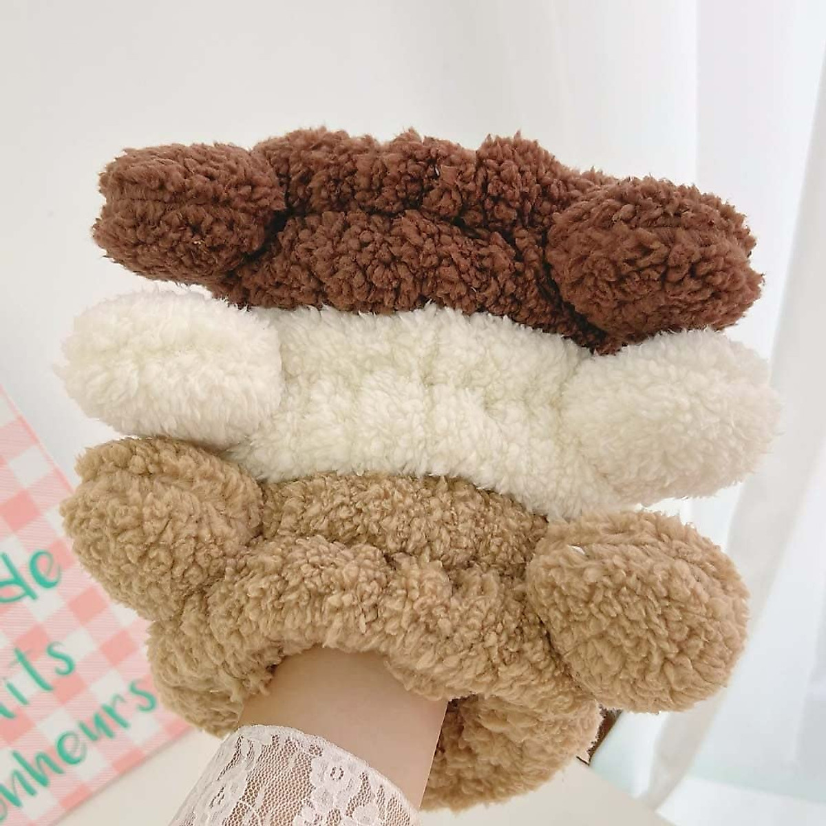 Plush Headband, Cute Hair Accessories, Elastic Hair Turban, Bear Ears Headband, Wash Face Hairband, Cartoon Makeup Headwear(Pink)