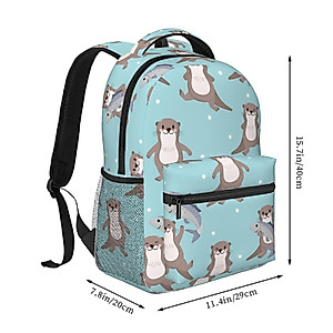 RIMENCH Backpack Friendly Rucksack Cool Laptop Backpack Big Capacity Book Bags Anti-Theft Cute Otter Fish Pattern Daypack