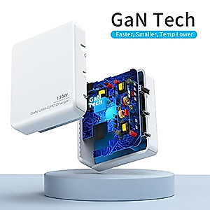 130W USB C GaN Charger, 2 USB-C PD 100W & 1 USB-A QC 18W Fast Charger, Foldable Wall Charger for MacBook pro/Air, iPad, USB C Laptop, iPhone 13/12/11/Pro/Max/Galaxy/Note and More.