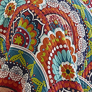 Levtex Home - Serendipity Quilt Set - King Quilt + Two King Pillow Shams - Boho Floral in Orange Teal Red Blue - Quilt Size (106x92in.) and Pillow Sham Size (36x20in.) - Reversible - Cotton