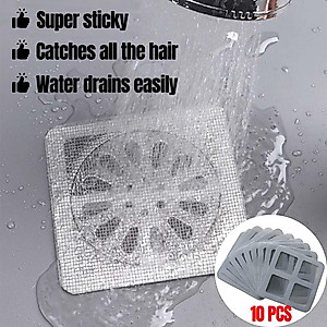 10 Pack Shower Drain Hair Catcher Shower Drain Cover,4"X4" Disposable Hair Drain Mesh Stickers,Bathtub Hair Catcher for Drain,Shower Floor Drain Cover Square,Bathroom,Laundry, Bathtub (10PCS)
