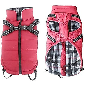 YUANNING Dog Winter Coat with Harness, Dog Reflective Jacket Pet Warm Zip Up Vest Windproof Waterproof Cold Weather Dog Coat Outdoor Winter Clothes for Smal Medium Dogs (S(12in))