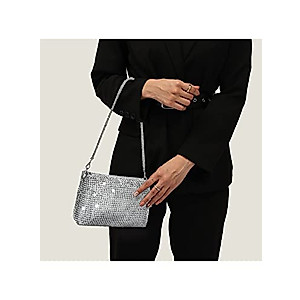 YIKOEE Crystal Rhinestone Clutch Purses for Women Evening Bag with Chain (Silver)