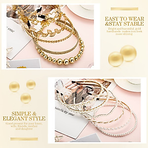 Juinte 12 Pcs Pearls Headband Rhinestones Hairbands Faux Pearl White Bridal Headband Gold Alloy Flower Head Band Metallic Butterfly Hair Hoop Headband Wedding Hair Accessories for Women, 12 Styles