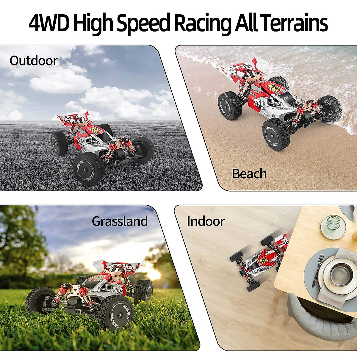 Remote Control Car,60+ KMH 1:14 Scale WLtoys 144001 Fast RC Cars for Adults Kids,4WD Off Road Buggy Racing Car with 2 Batteries Gifts for Boys (Red)