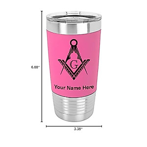 LaserGram 20oz Vacuum Insulated Tumbler Mug, Freemason Symbol, Personalized Engraving Included (Silicone Grip, Pink)