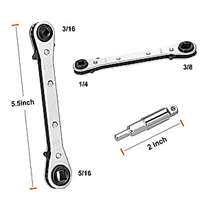 WADEO Ratchet Wrench Ratcheting Service Wrench 3/8” to 1/4” with Hex Bit Adapter for Air Conditioning, Refrigeration Equipment, Equipment Repair