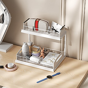 HOJAYK Under Sink Organizer, 2-Tier Metal Put Out Under Kitchen Sink Organizers and Storage, Sliding Shelf Cabinet Organizer for Kitchen, Bathroom, Desk - White-8