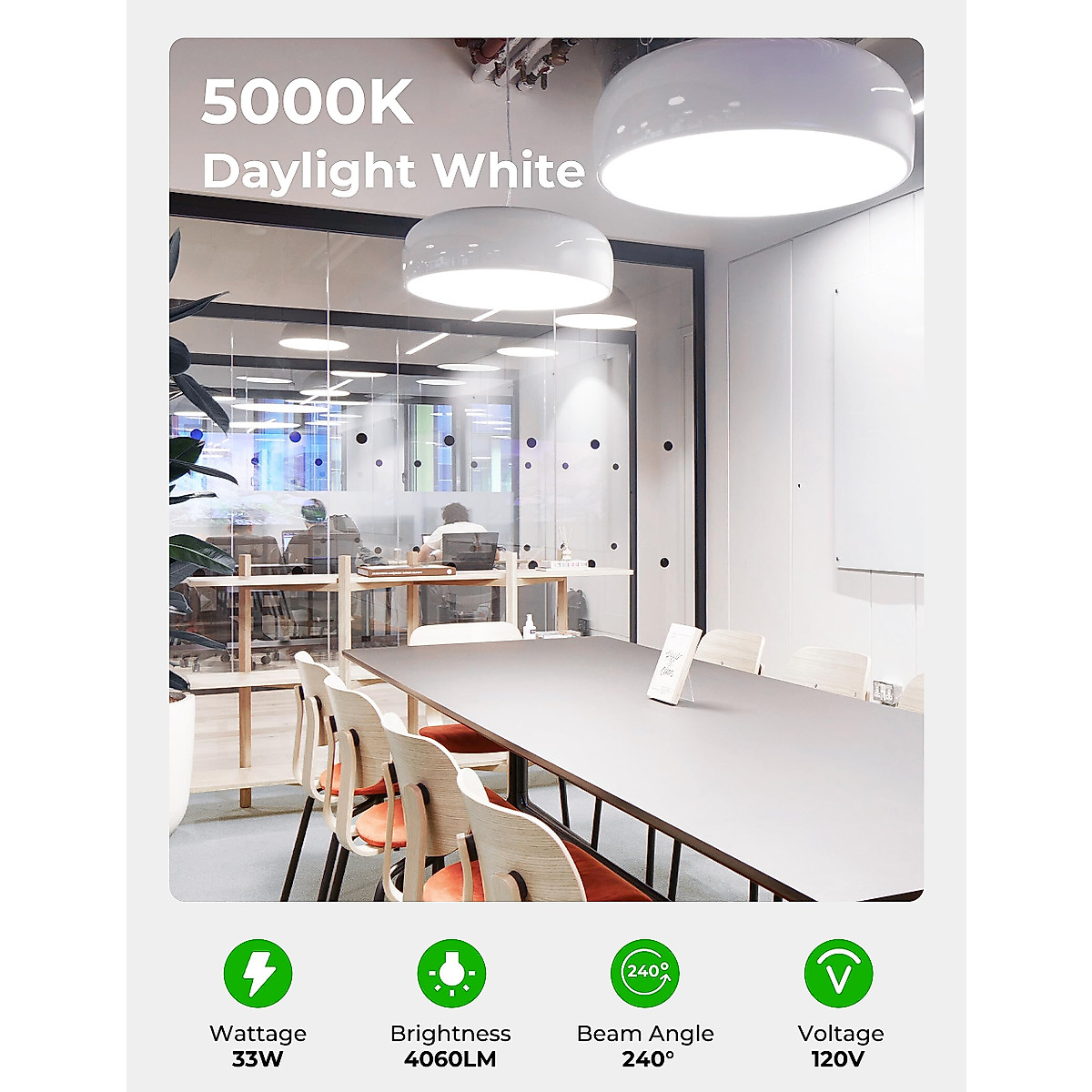 UNILAMP 300 Watt Equivalent Light Bulb, 33W LED Light Bulb E26 Daylight 5000K, Super Bright 4060LM, A23 LED Edison Screw Bulb for Garage, Warehouse, Street Backyard, Non-Dimmable, 2-Pack