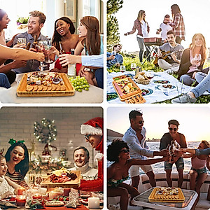 Bamboo Cheese Board and Knife Set,Cheese Servers with Hidden Drawer,Charcuterie Platter and Cheese Serving Tray for Wine, Crackers,Brie and Meat