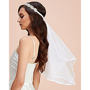 xo, Fetti Bachelorette Party Decorations Veil - Silver Beaded Crystal Veil | Bridal Shower | Bride to Be Gift + Engagement Decorations