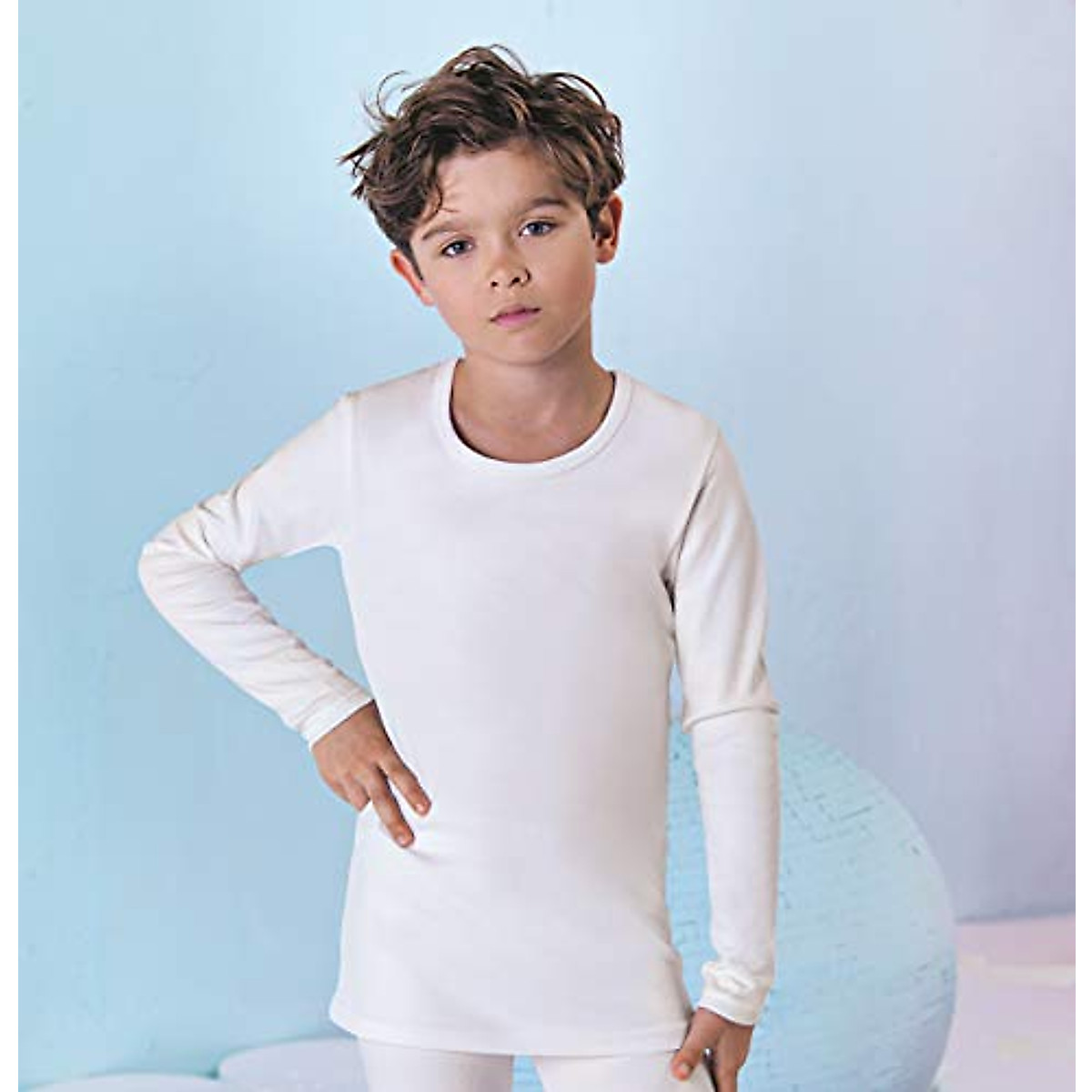 Brix Boys' Long Sleeve Tees - Tagless Crewneck Cotton Soft 4-pk Shirts. 2-20 (7-8 Years, White 4-Pack)