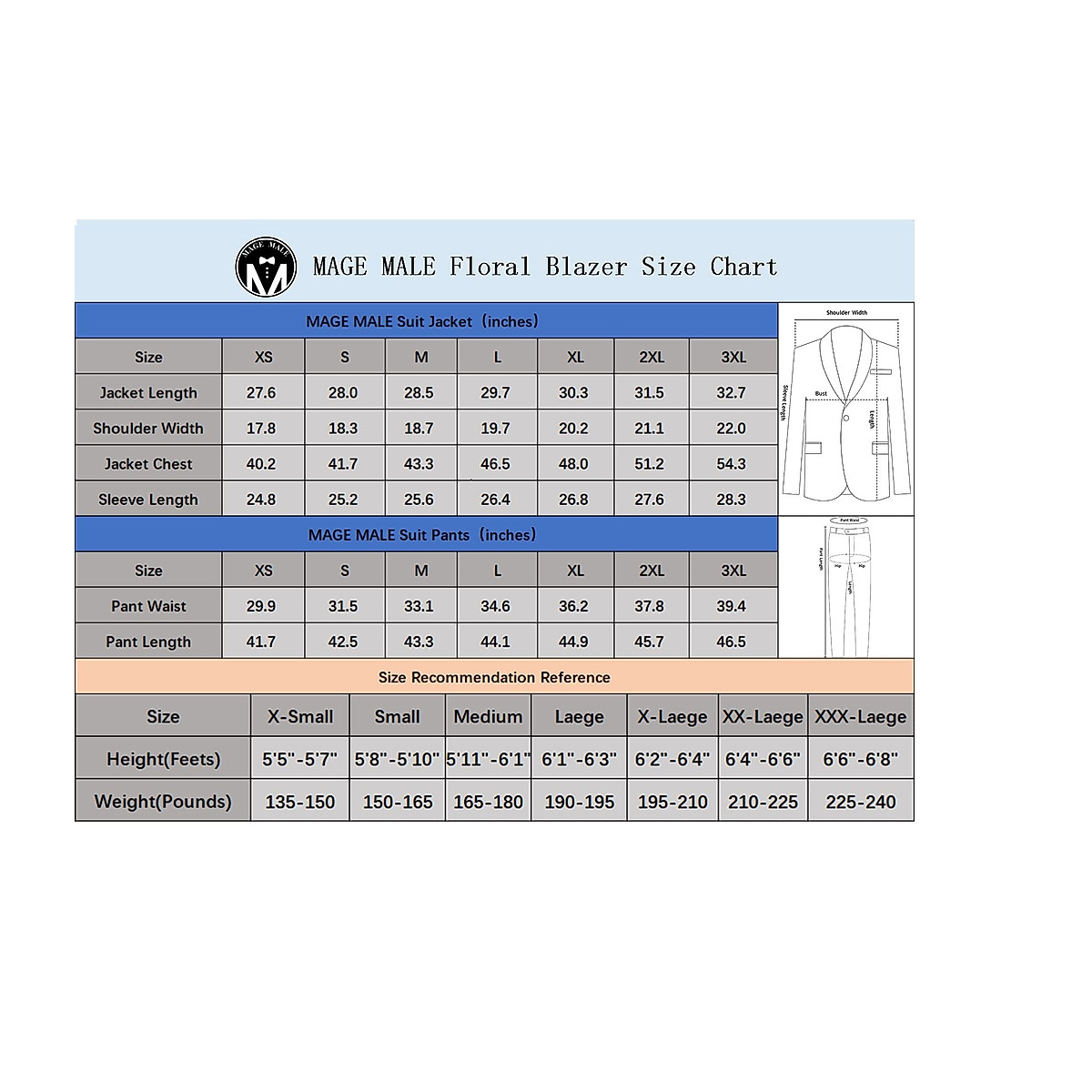 MAGE MALE Men's 2 Piece Floral Tuxedo Suit Paisley Shawl Lapel One Button Slim Fit Single Breasted Suit Jacket Pants Set Black