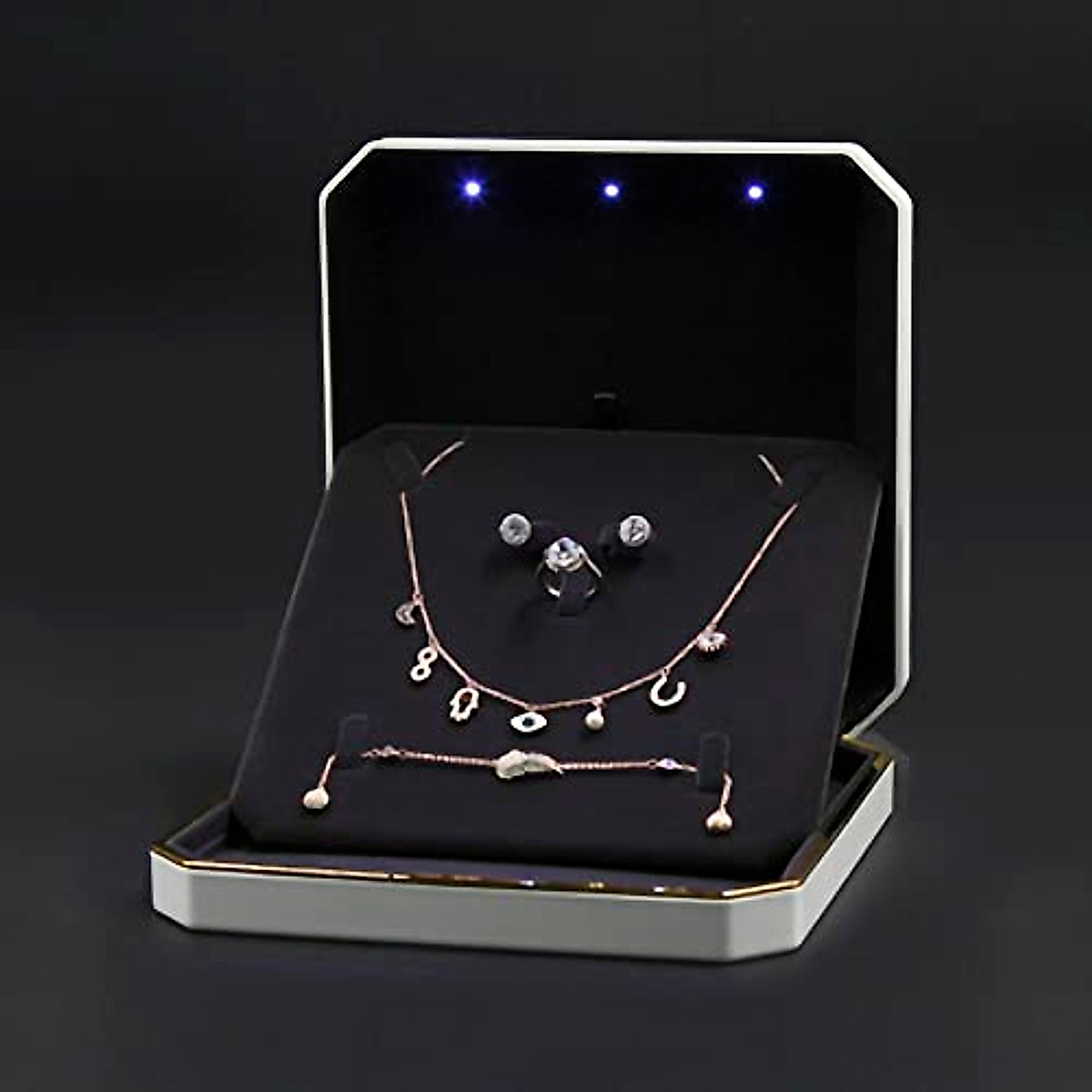 HSLFUAI Necklace Display with Led Light,Jewelry Box for Necklace, Necklace Boxes for Jewelry Gift,Jewelry Gift Box for Wedding, Birthday, Valentine' Day, Mother'S Day, Christmas,Black Velvet Interior