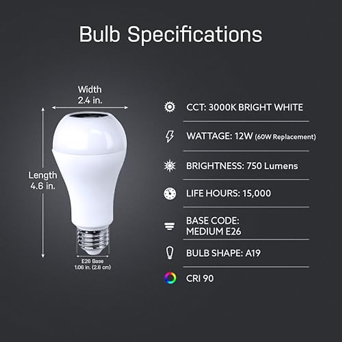 Feit Electric A19 LED Speaker Light Bulb, 60W Equivalent Built-in Speaker IntelliBulb, E26 Medium Base, 750 Lumens, 3000K Bright White - BTOM60830LEDI